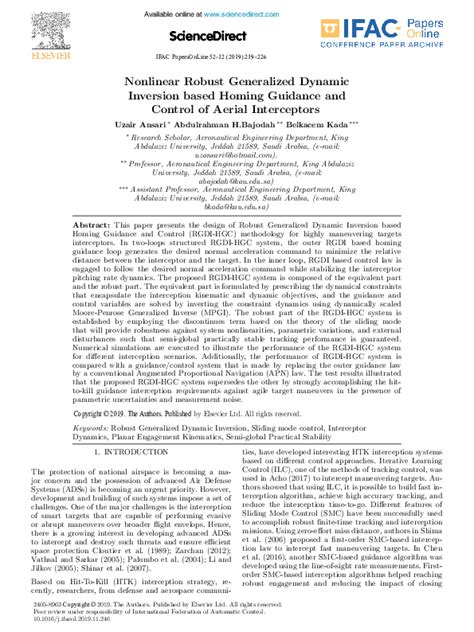 Pdf Nonlinear Robust Generalized Dynamic Inversion Based Homing