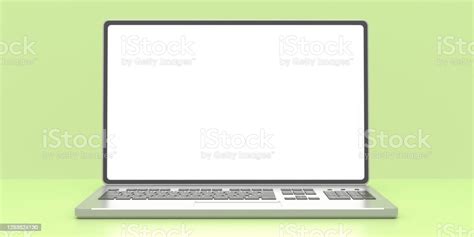 파스텔 녹색 배경 배너 복사 공간에 격리 된 빈 화면으로 노트북 열립니다 3d 일러스트레이션 3차원 형태에 대한 스톡 사진 및 기타 이미지 Istock