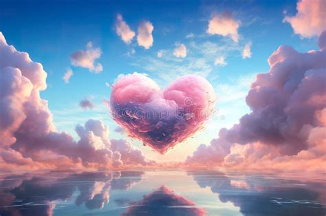 Heart Shaped Colourful Cloud In Blue Sky Creative Design Pattern