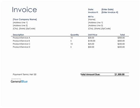 Free Excel Invoice Templates