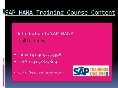 Sap Hana 1 0 Training Ppt