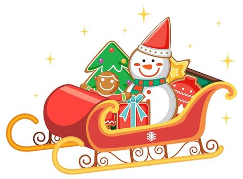 Premium Vector Christmas Snowman On Sleigh