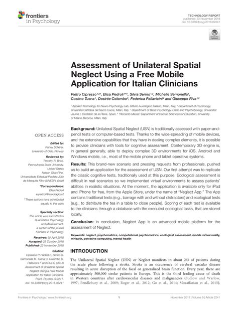Pdf Assessment Of Unilateral Spatial Neglect Using A Free Mobile