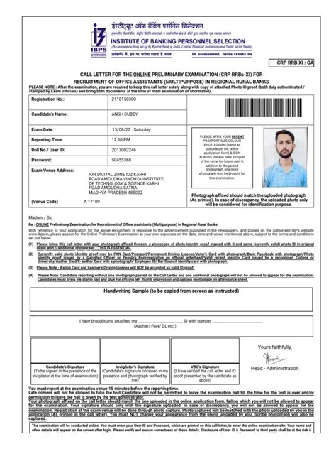 Ibps Rrb Clerk Admit Card Pdf Identity Document Drivers License