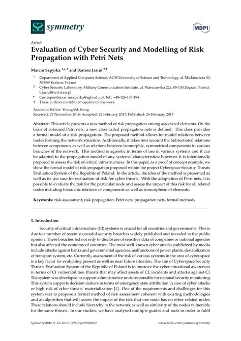 pdf evaluation of cyber security and modelling of risk propagation