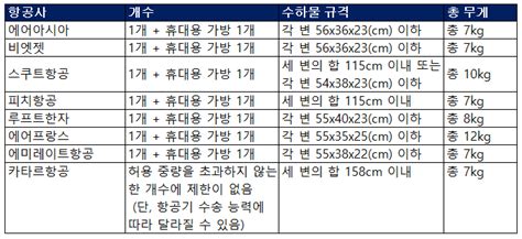 주말판 항공사별 휴대 수하물 규정 가이드 트래블데일리