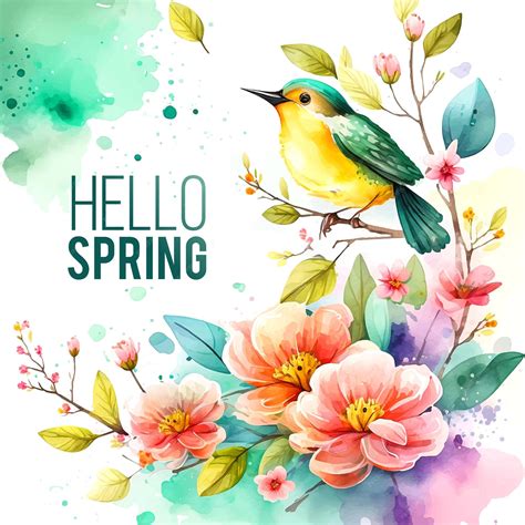 Premium Vector Hello Spring Watercolor Paint