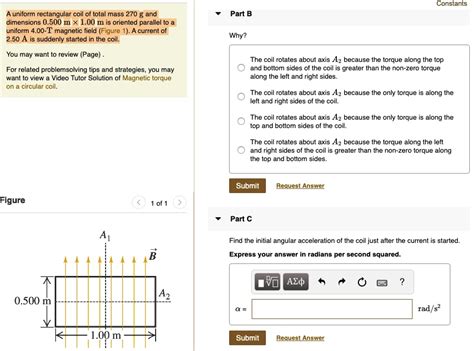 solved constants a uniform rectangular coil of total mass 270 and