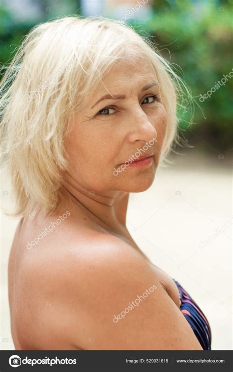 Happy Senior Woman Standing Outdoor Content Woman Smiling Looking