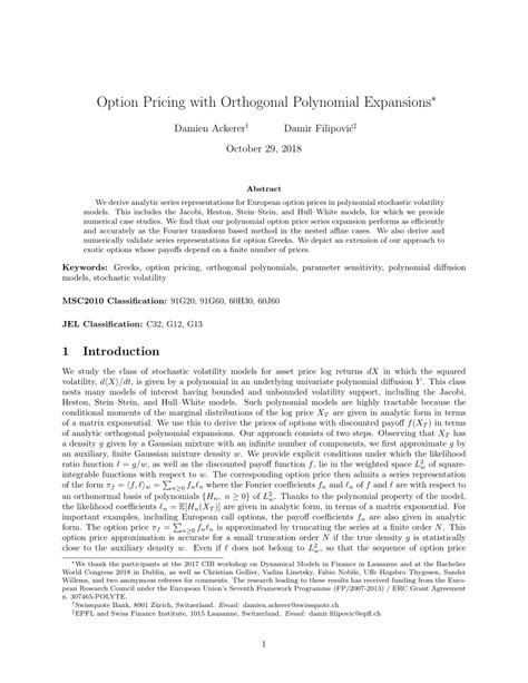 Pdf Option Pricing With Orthogonal Polynomial Expansions