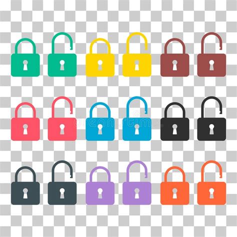 Set Of Lock Classic Design Icon Keyhole Web Button Shape Secure Vector Illustration Stock