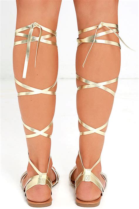 Cute Gold Sandals Flat Sandals Leg Wrap Sandals 1900