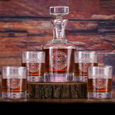 Custom Logo Whiskey Decanter Set Crystal Imagery