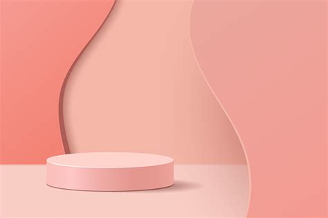 기하학적 형태의 추상적 최소 장면입니다 핑크 스튜디오 배경에 실린더 연단 제품 프리젠 테이션은 모의 3d 벡터 그림입니다 0명에