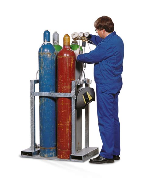 Palette en acier pour bouteilles de gaz de Ø max mm avec arceau de protection