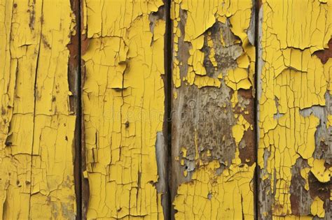 Weathered Wooden Surface With Peeling Yellow Paint Showing Wood Grain
