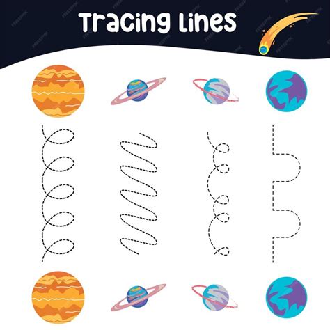 어린이를 위한 추적선 활동 어린이를 위한 추적 워크시트 인쇄 가능한 교육용 워크시트 프리미엄 벡터