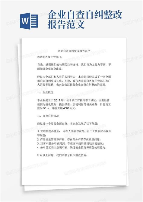 企业自查自纠整改报告范文Word模板下载 编号qnxdxnny 熊猫办公
