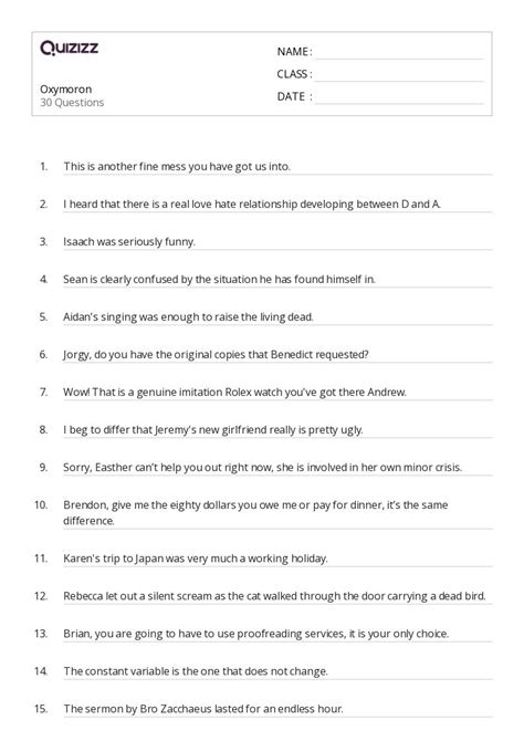 Oxymoron Worksheet