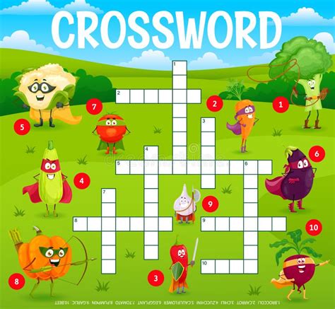 Crossword Cartoon Vegetable Superhero Characters Stock Vector