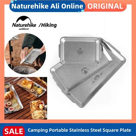 Naturehike 캠핑 휴대용 피크닉 팬 304 스테인리스 스틸 사각 플레이트 자연 하이킹 야외용 경량 식기 세척하기 쉬운