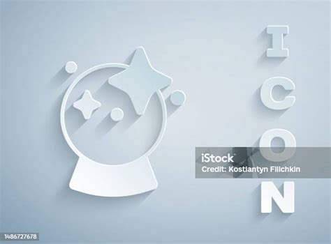 종이 컷 매직 볼 아이콘 회색 배경에 격리 크리스탈 볼 종이 아트 스타일 벡터 0명에 대한 스톡 벡터 아트 및 기타 이미지 0명 3차원 형태 겨울 Istock