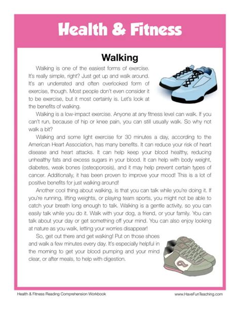 Walking Health And Fitness Reading Comprehension Worksheet Have Fun Teaching