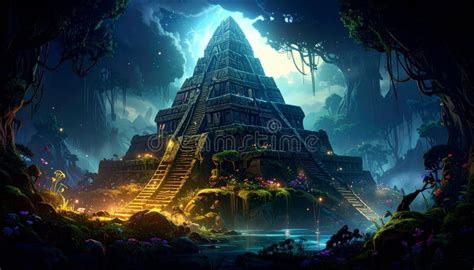 Mayan Pyramid In The Jungle Stock Illustration Illustration Of