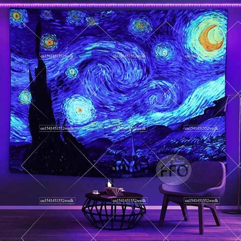 Blacklight Tape Aria Noite Estrelada Van Gogh Parede Arte Decora O Brilho No Escuro Pintura A