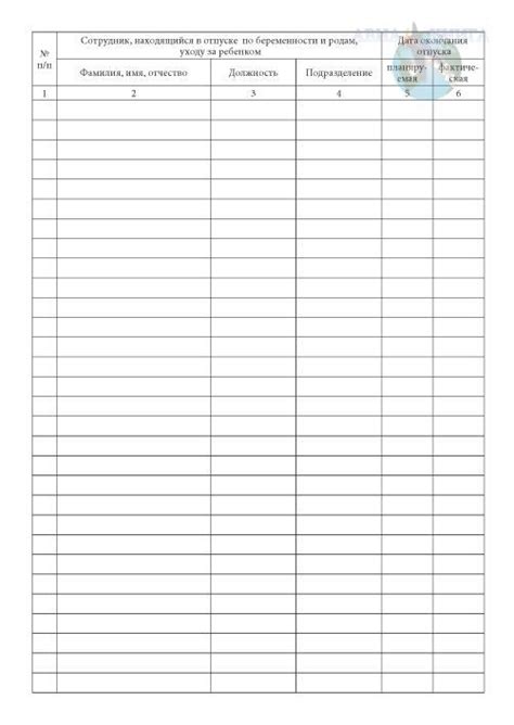 Журнал учета работников находящихся в отпуске по уходу за ребенком