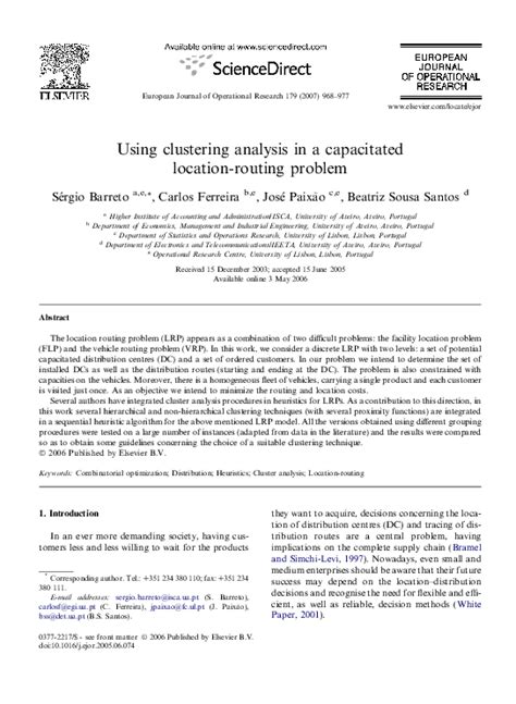 Pdf Using Clustering Analysis In A Capacitated Location Routing Problem
