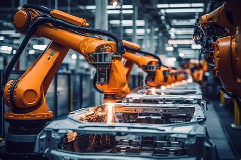 Premium Ai Image Closeup Photograph Of A Modern Assembly Line In A