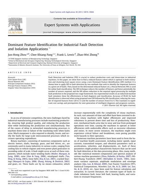 Pdf Dominant Feature Identification For Industrial Fault Detection