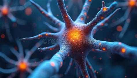 Microscopic View Of Neuron Network Intricate Neural Connections In Vibrant Blue Orange