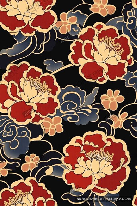 Ai创作图中式 繁花 锦簇 纹样 花卉 牡丹 花朵 传统 古典 装饰 图案 云纹 色彩 复古 东方 昵图网