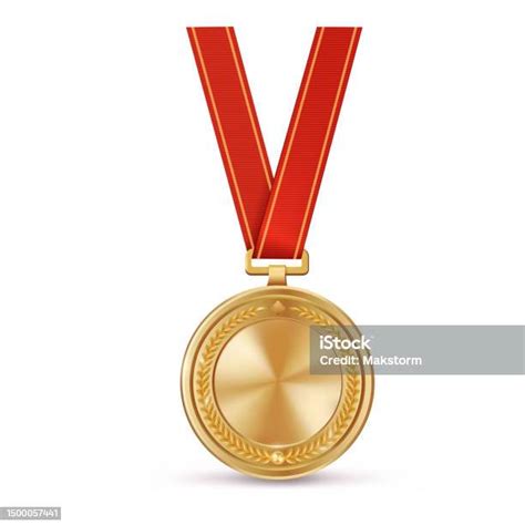 빨간 리본에 현실적인 금색 빈 메달 스포츠 대회 1위 시상식 승리 및 업적에 대한 챔피언십 보상 0명에 대한 스톡 벡터 아트 및 기타 이미지 Istock