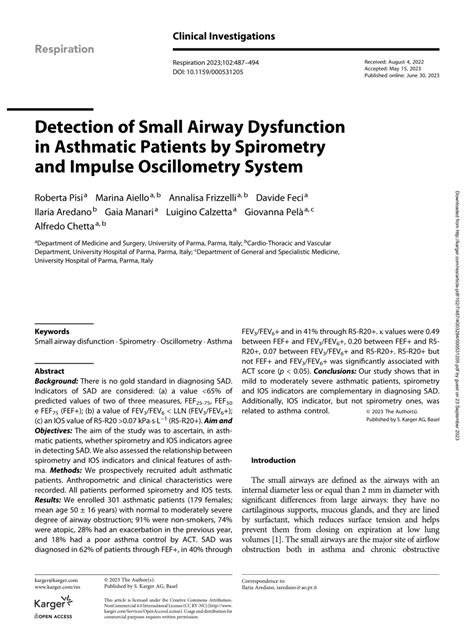Pdf Detection Of Small Airway Dysfunction In Asthmatic Patients By