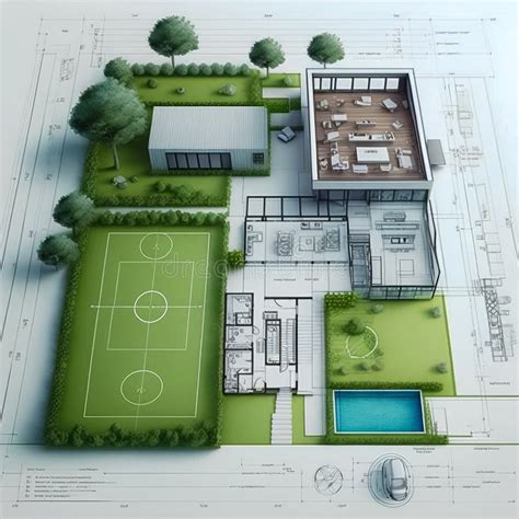 Building House On Blueprints Architectural Construction Model