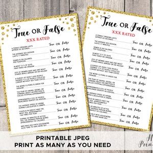True Or False Sex X Rated Guess Bridal Shower Game Bachelorette Gold Glitter Instant Download