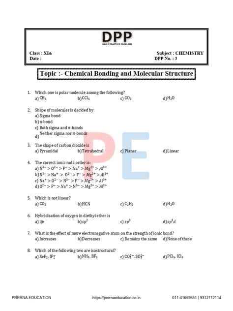Chemical Bonding And Molecular Structure Dpp 3 Min Pdf