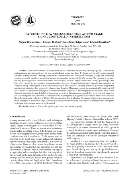 Pdf Saturation Flow Versus Green Time At Two Stage Signal Controlled