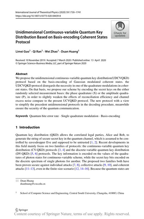 unidimensional continuous variable quantum key distribution based on