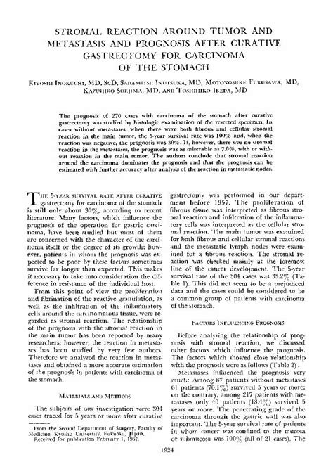 Pdf Stromal Reaction Around Tumor And Metastasis And Prognosis After