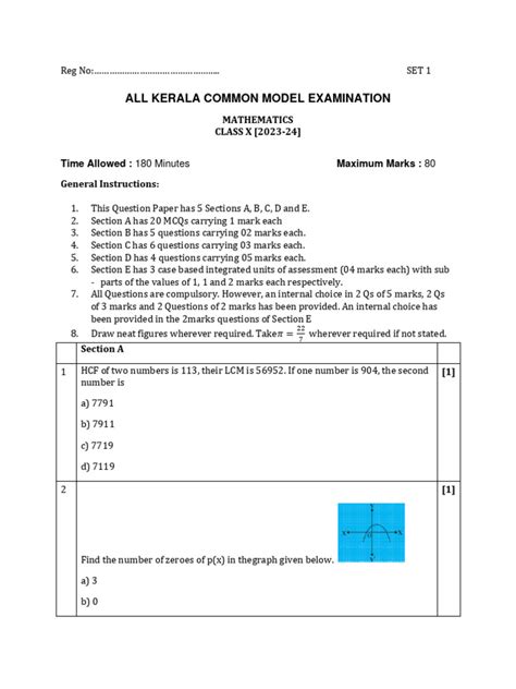 Kerela Mathematics X Standard Set 1 Pdf