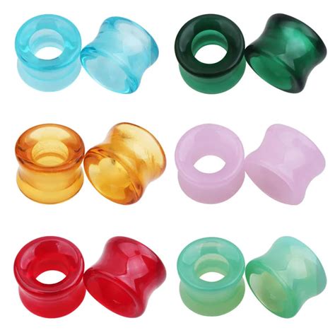 8 16mm Glass Hollow Tunnel Ear Plug Gauges Piercings Double Flare