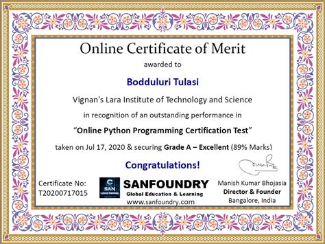 tulasi bodduluri on linkedin pythonprogramming sanfoundry onlinetest certification internship…