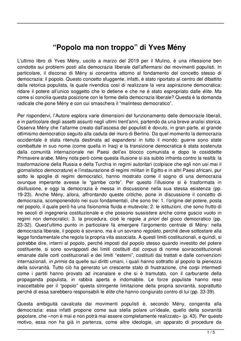 Riassunto Popolo Ma Non Troppo Di Meny Sintesi Del Corso Di Scienza