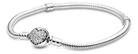 Brazalete Pandora Cadena De Serpiente Con Cierre De Corazón Color Plata