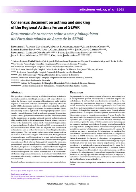 Pdf Documento De Consenso Sobre Asma Y Tabaquismo Del Foro Autonómico