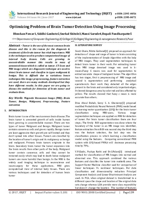 Pdf Optimizing Problem Of Brain Tumor Detection Using Image Processing